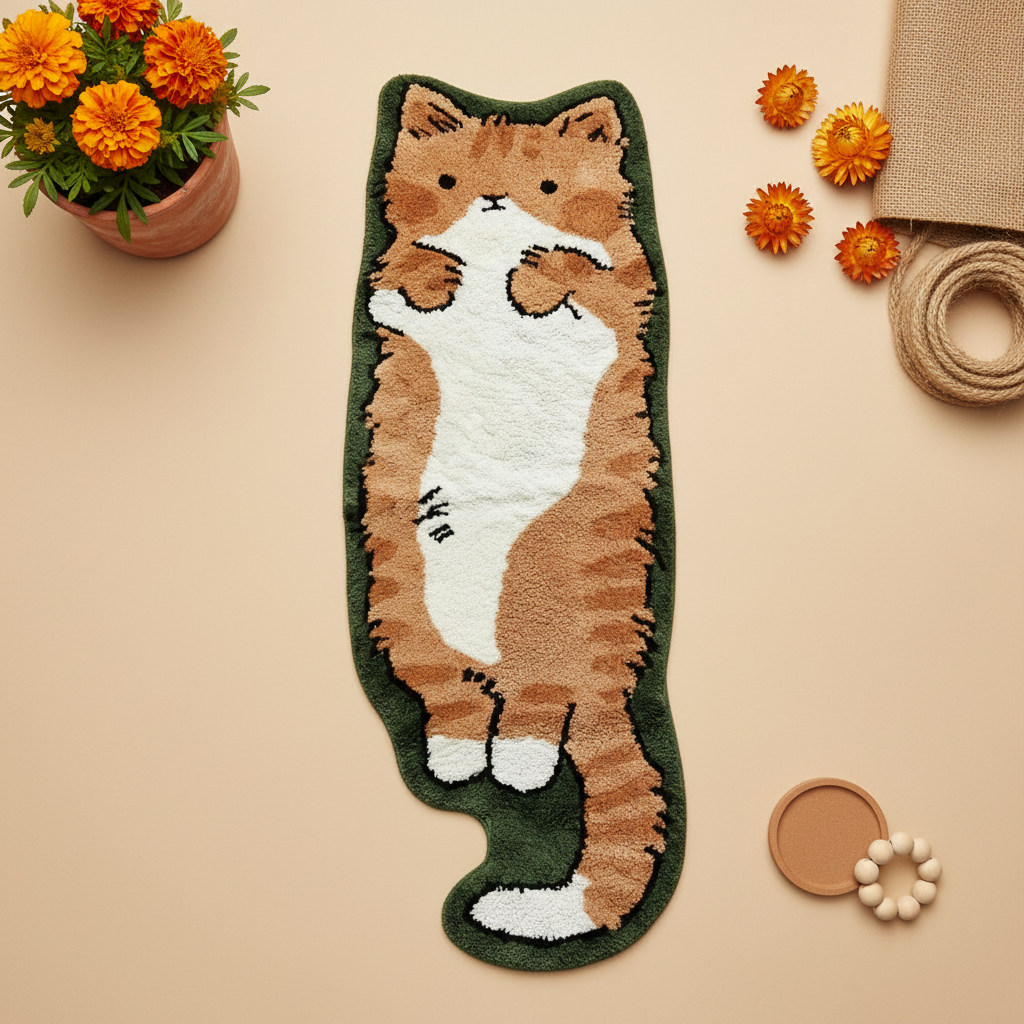 Orange Tabby Cat Rug – Mango | Cute Aesthetic Cat Rug – Let's Rug